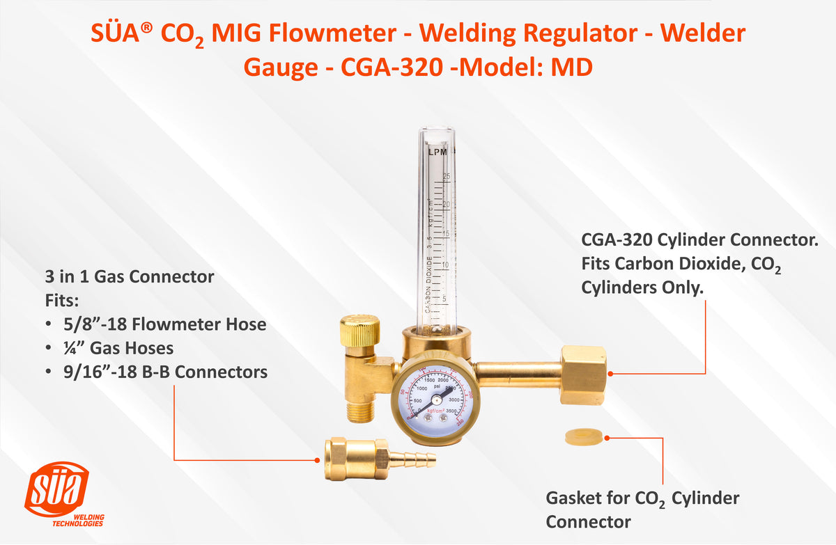 SÜA® Carbon Dioxide CO2 MIG Flowmeter - Welding Regulator - CGA-320 -M ...