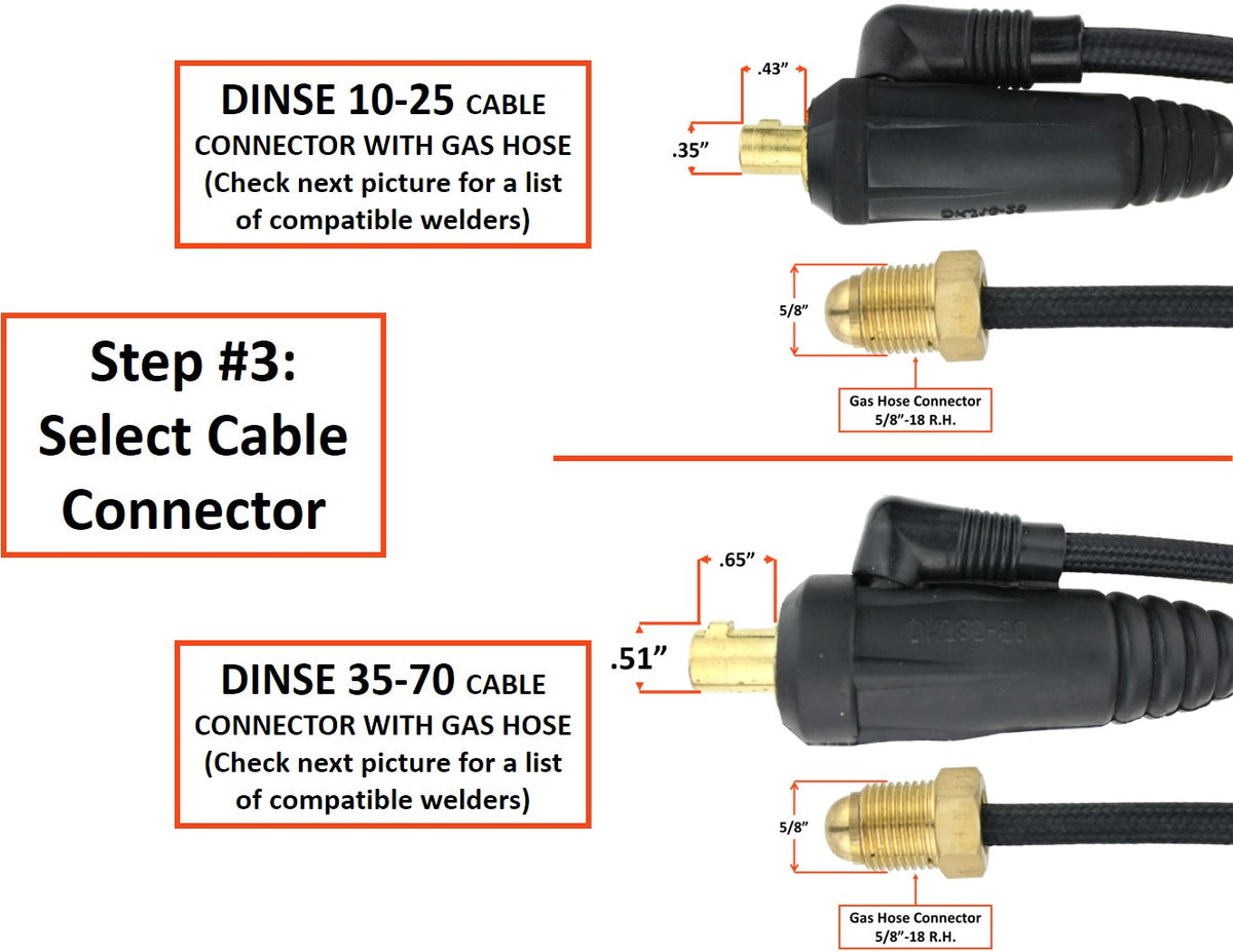 SÜA®Flex - 9V, 125 A, Air Cooled - TIG Torch - 1-Piece Cable - Dinse C ...