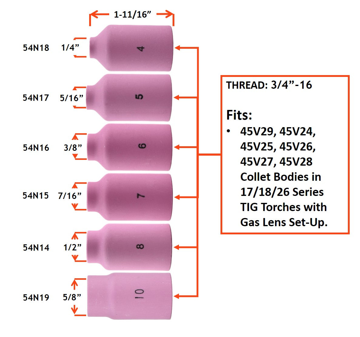 Alumina Nozzle Cups for TIG Welding Torches Series 17/18/26 with Gas L ...