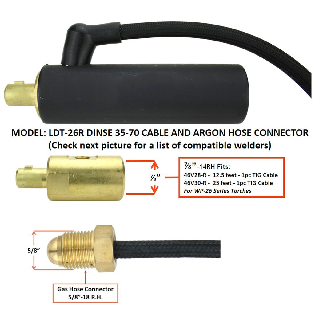 Dinse 35-70 TIG Torch Plug with Argon gas hose for 26 Series Torches ...