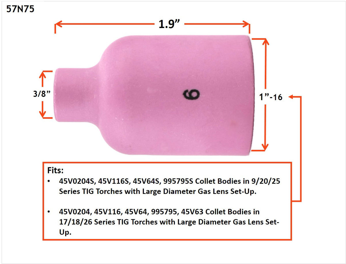 Alumina Nozzle Cups for TIG Welding Torches Series 9/20/25/17/18/26 wi ...