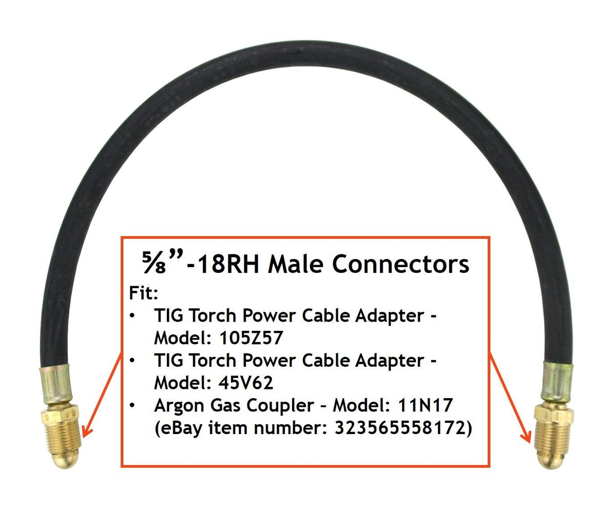 Argon Hose - 18" long - Short extension for TIG Torch Power Cable Adap ...