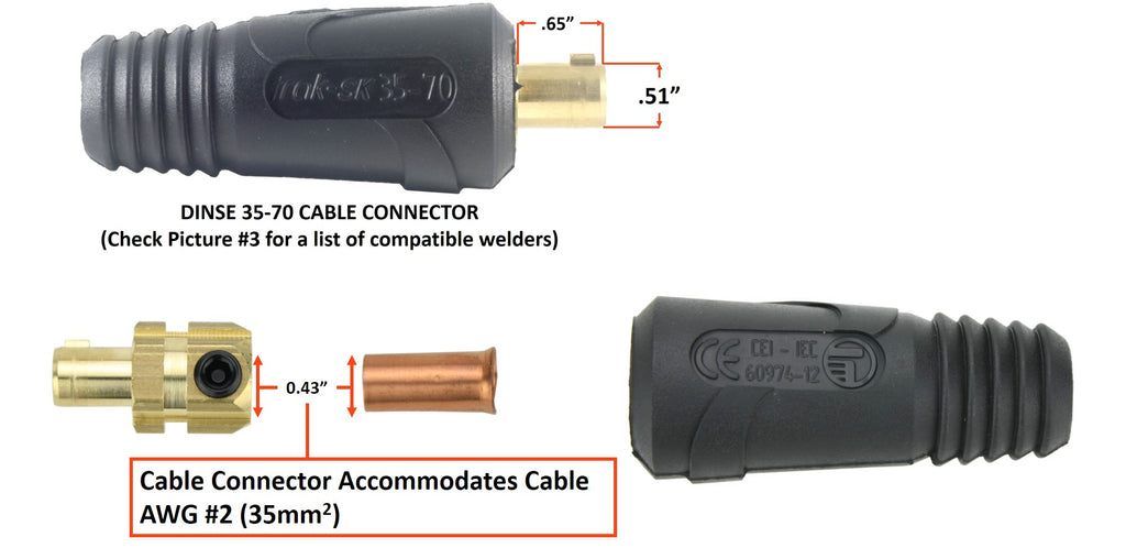 Dinse Style Welding Cable Plug Connector Different Sizes 10-25, 35-70 ...